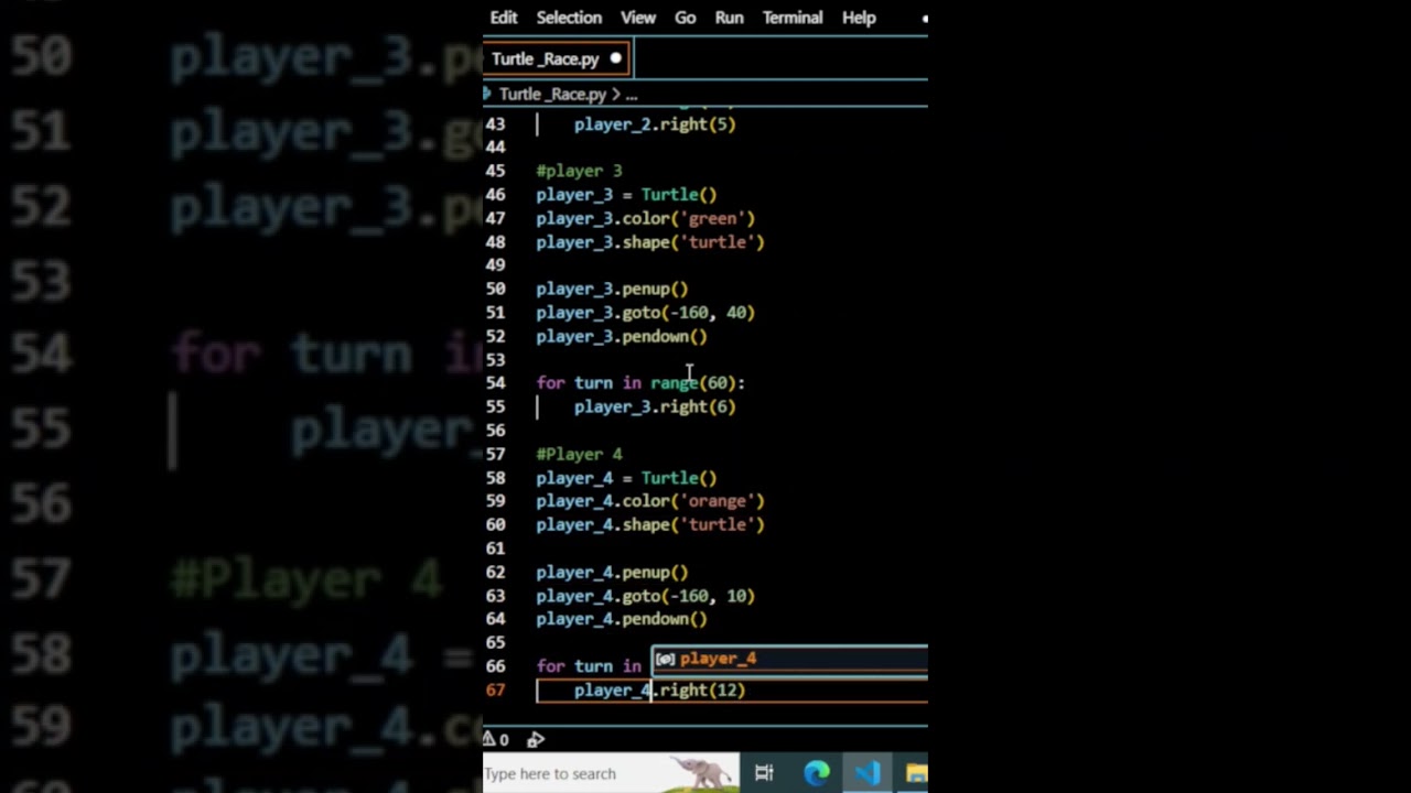 Turtle race coding using python turtle 🐢 #pythonturtle #pythongui #python