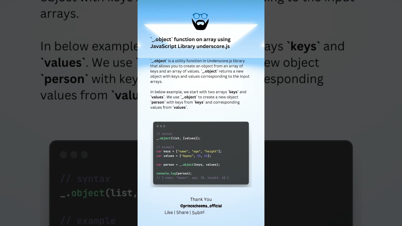 `_.object` function on array using JavaScript Library underscore.js ( #shorts )