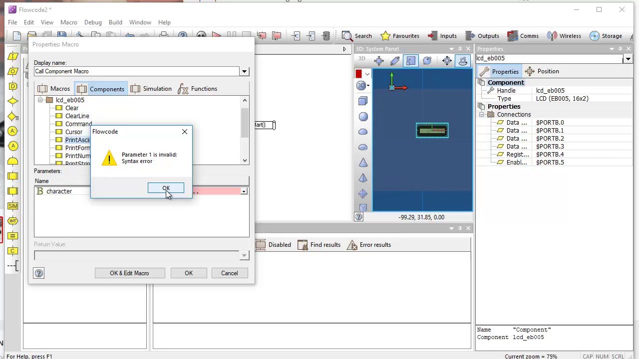 help asking printascii component macro Flowcode