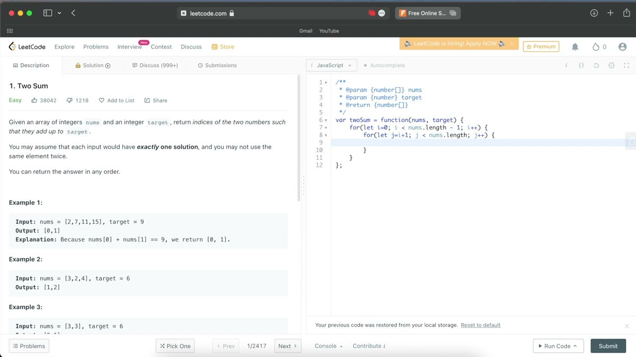 Two sum problem solution in javascript || Leetcode || Freaky programmer