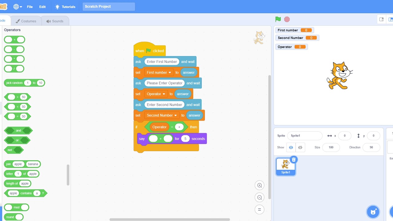 A simple calculator in scratch 3.0