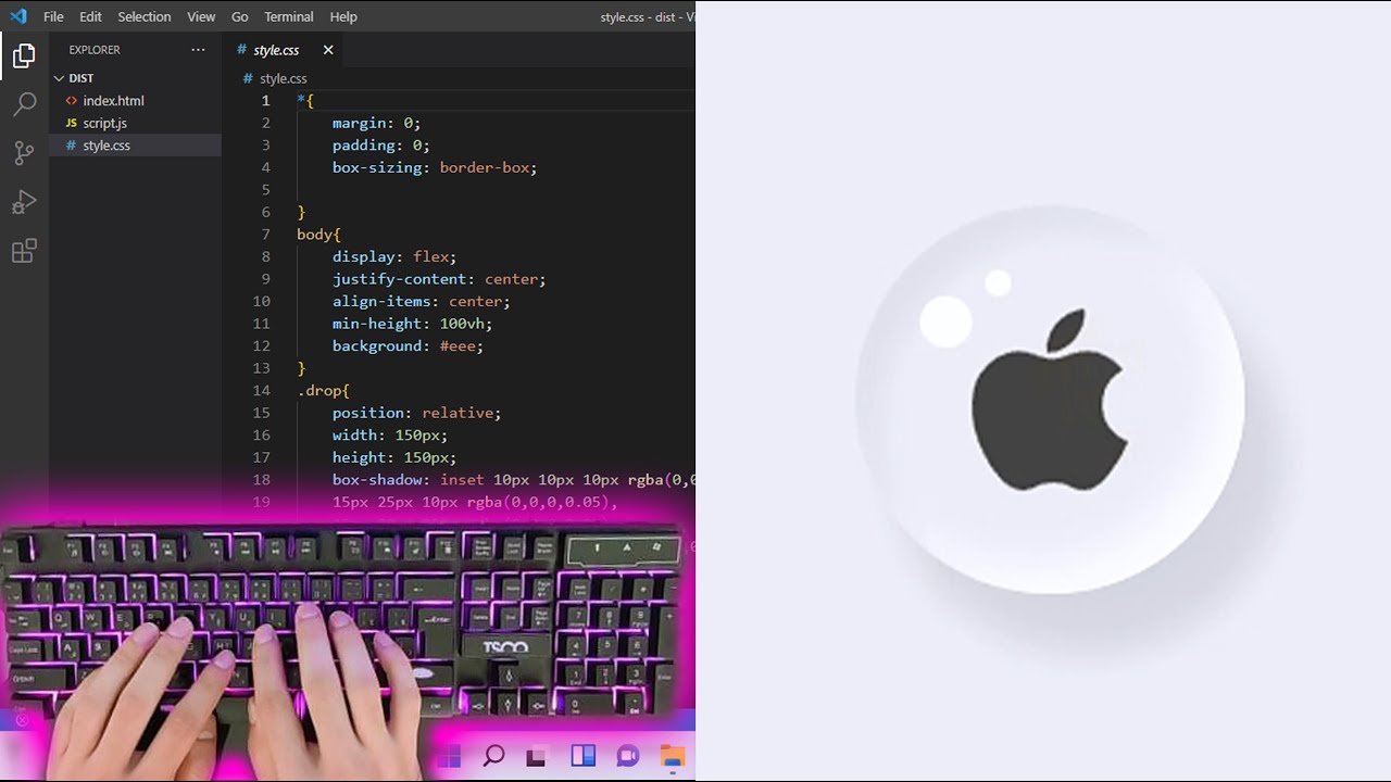 ASMR Programming - Water Drop Logo Effect Using HTML CSS - No Talking