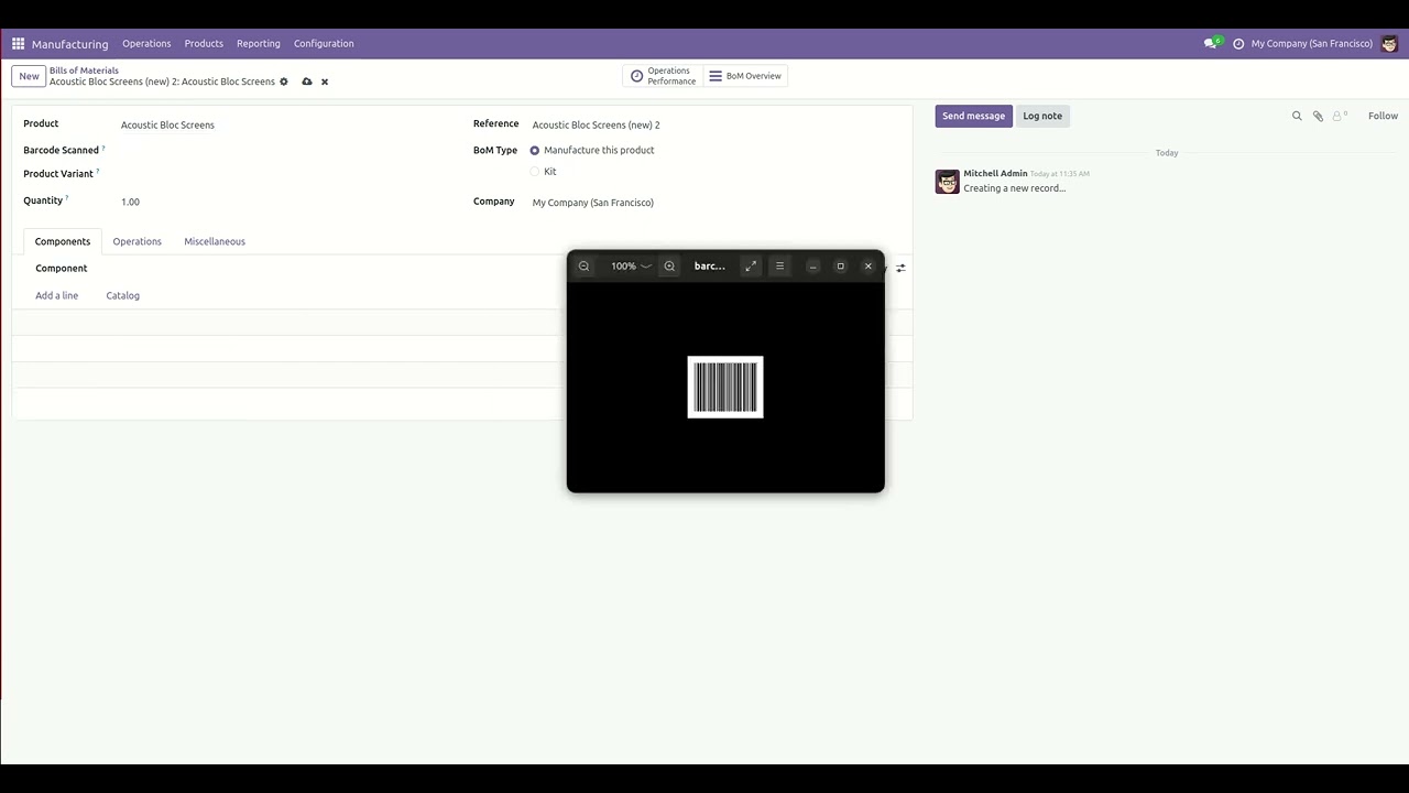 BOM Barcode Scanner Odoo V18