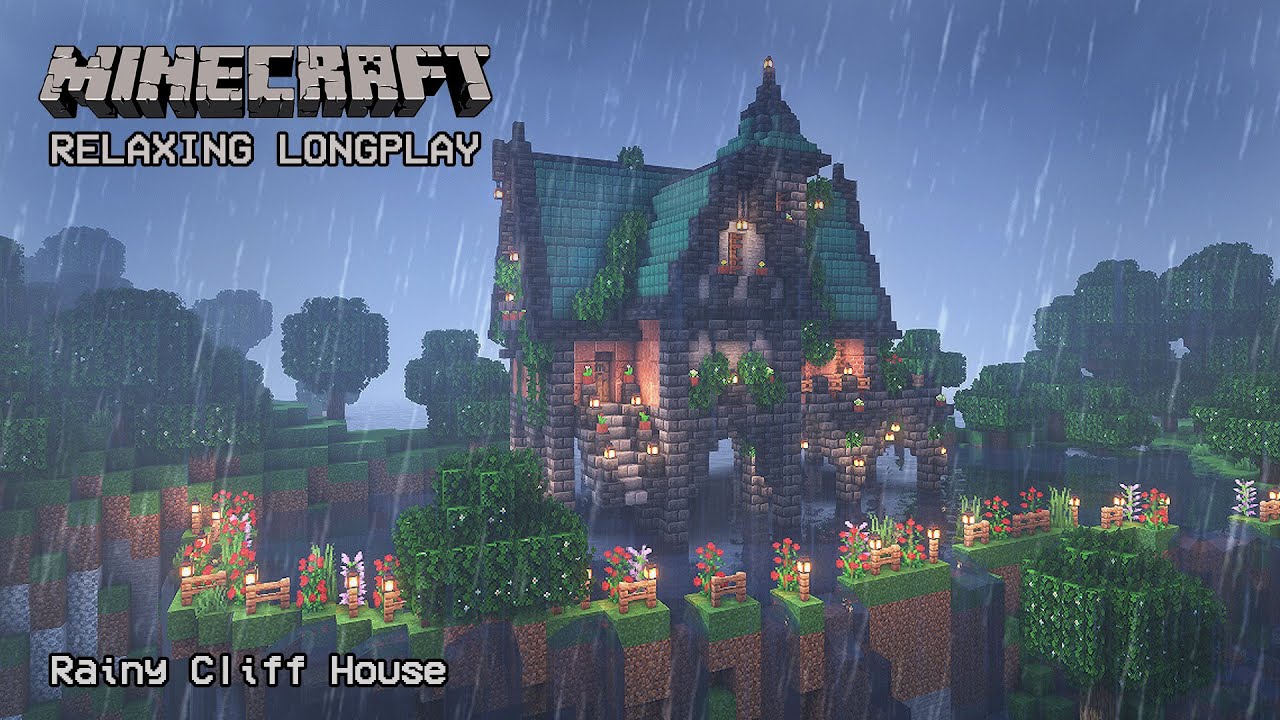 Minecraft Relaxing Longplay - Rainy Cliff - Cozy Cottage House (No Commentary) 1.19