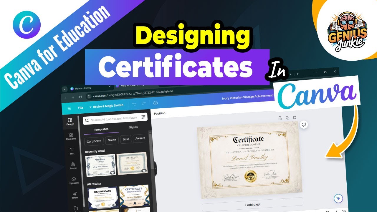 How to Design Certificates in Canva | Step by Step Guide by Genius Junkie
