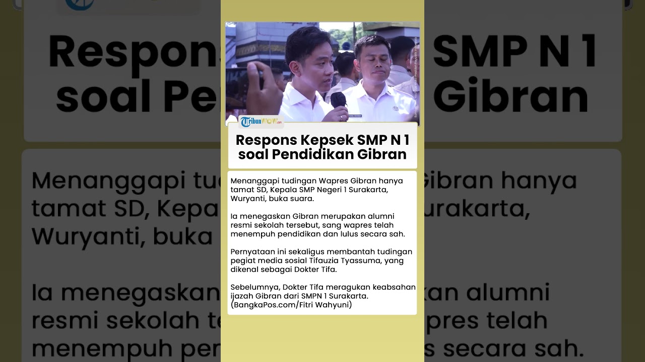 Jawab Tudingan Wapres Gibran Cuma Tamatan SD, Kepala SMPN 1 Surakarta ...