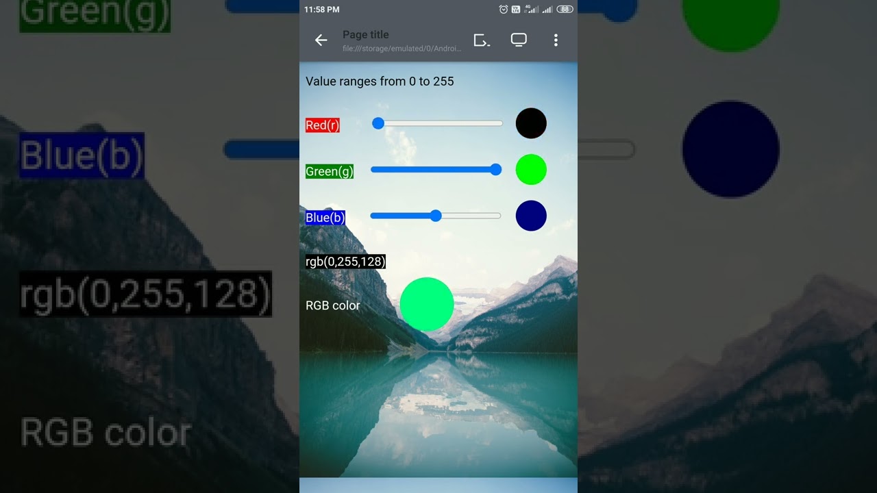 Change background RGB color using html input range slider value using Html CSS and JavaScript