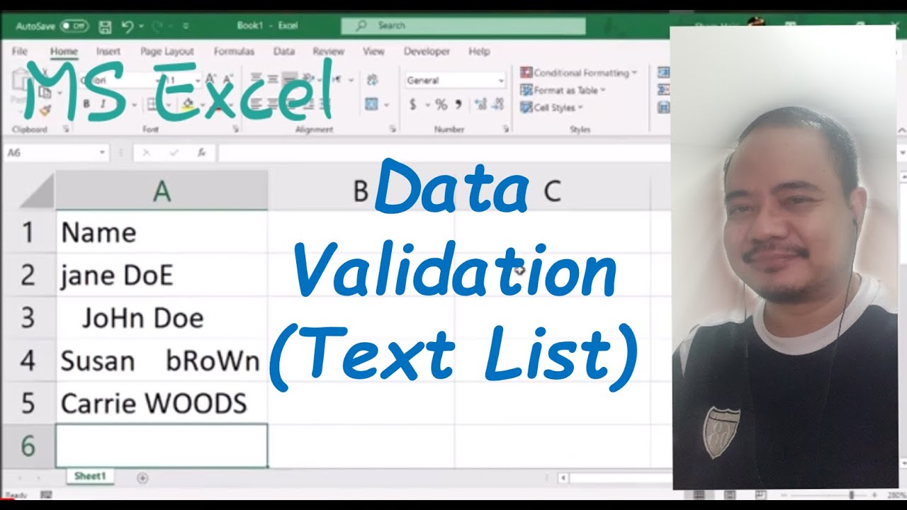 Data Validation for text List in MS Excel Spreadsheet