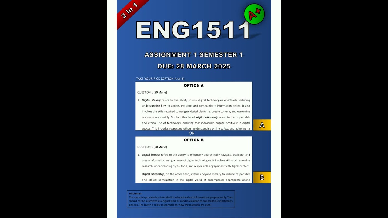 ENG1511 Assignment 1 Detailed Answers Semester 1 2 in 1 DUE 28 March 2025