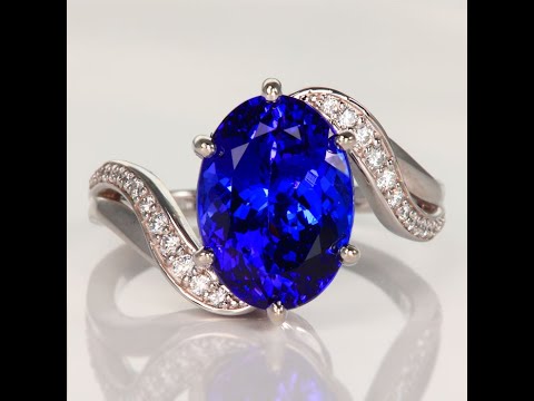 14k White Gold Oval Tanzanite and Diamond Swirl Ring 7.0cts