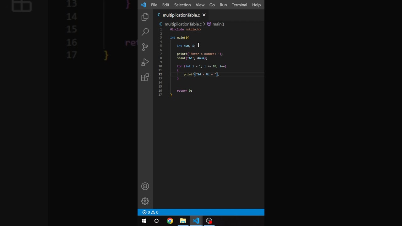 C Program to print Multiplication Table #shorts #shortsvideo #C