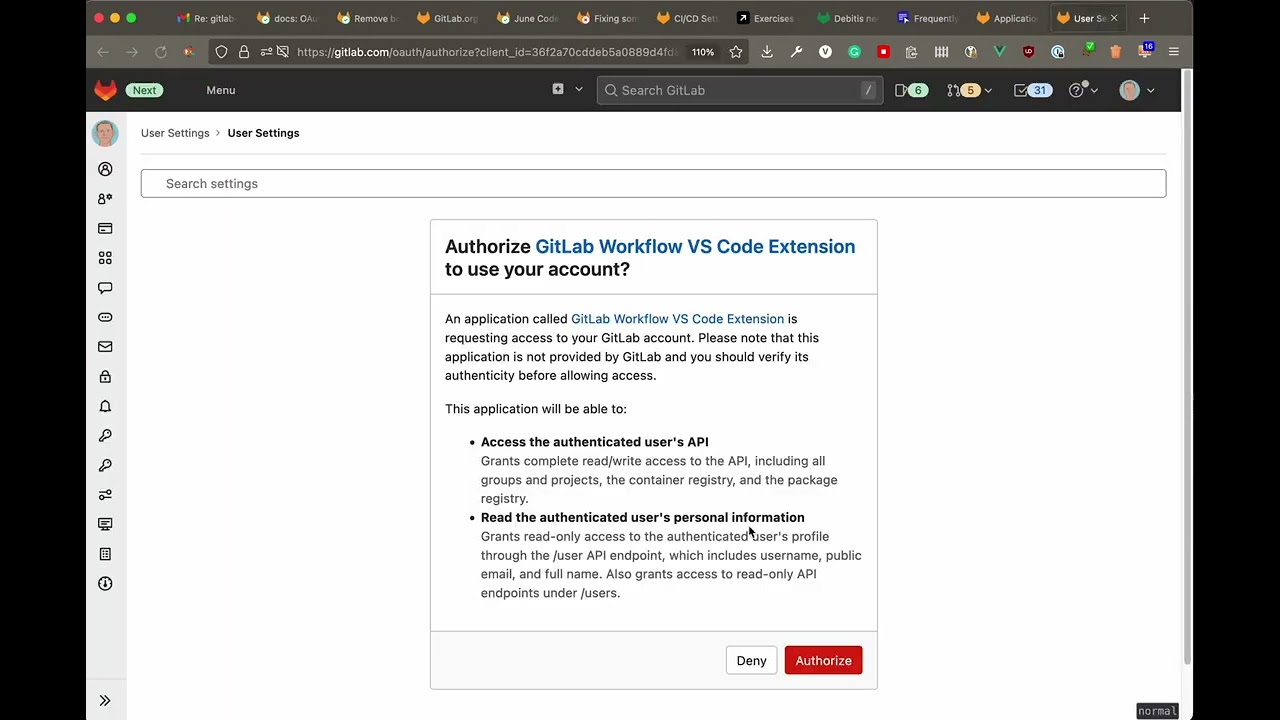 Setup GitLab Workflow for VS Code with OAuth on GitLab.com