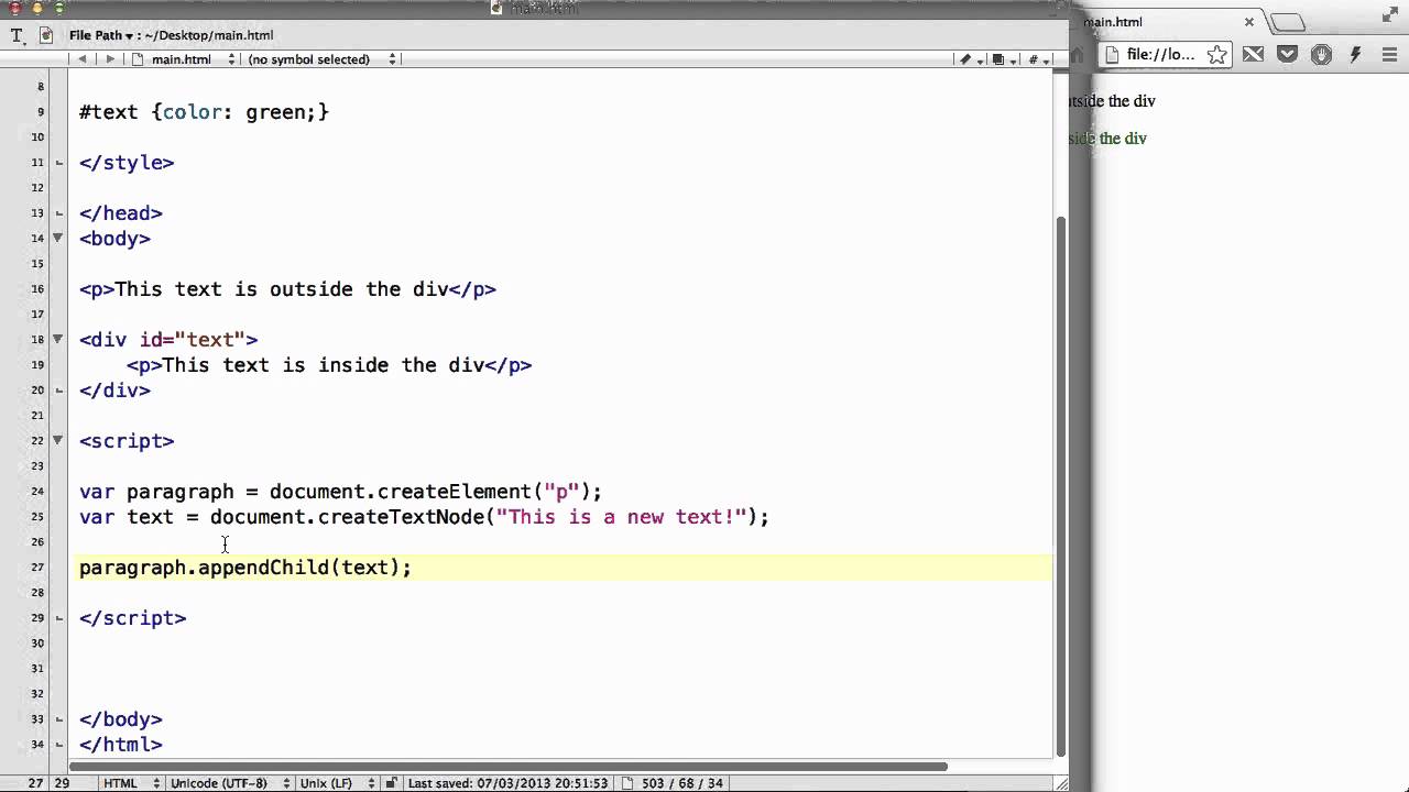 JavaScript - 29. Creating new HTML elements using HTML DOM