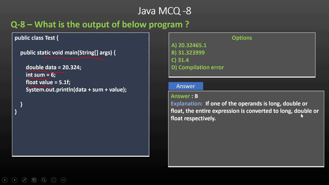 Java MCQ-8 Java datatype based question answer