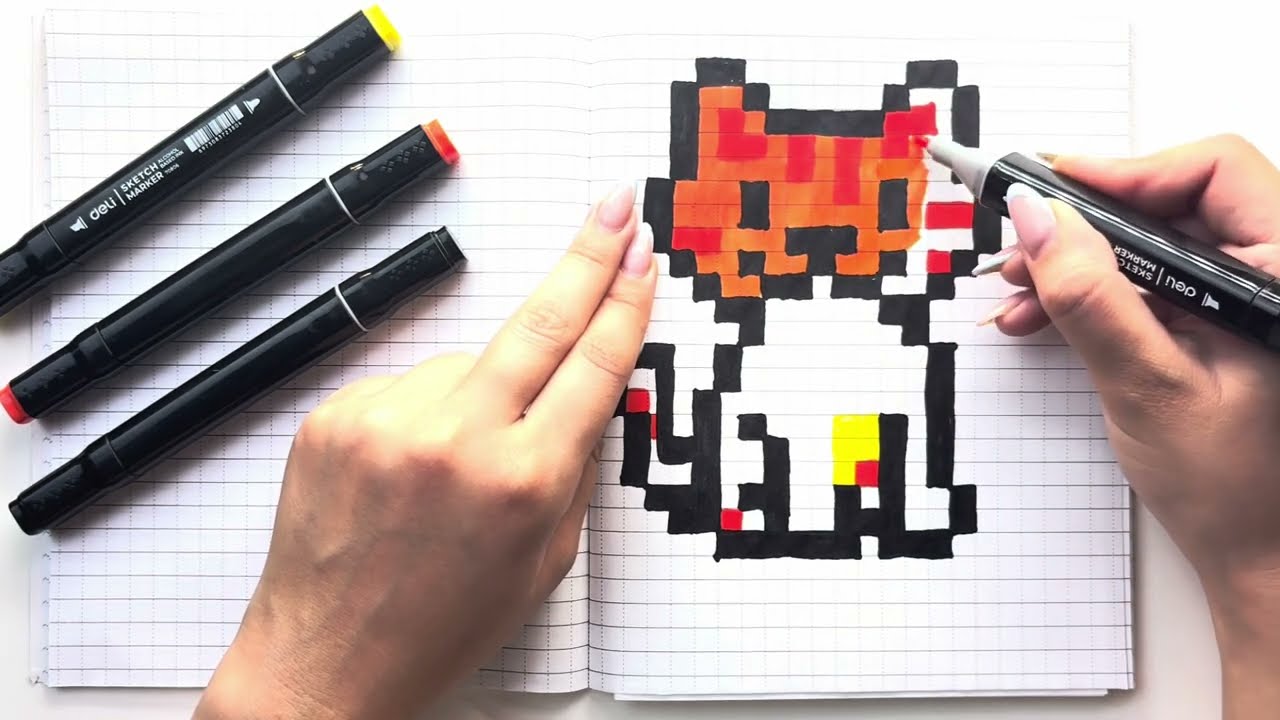 Cat Pixel Art for Kids | Easy Drawing on Math Grid | Learn Colors & Creativity