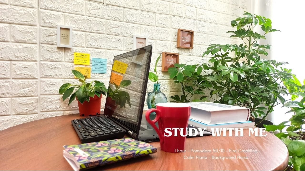 🌸 Spring Study Session | Calm Piano & Fireplace Ambience | 1 Hour Pomodoro 50/10 🎯