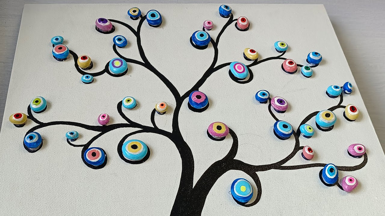 🌿 DIY Evil Eye Tree Art | Unique River Stone Craft Idea | Handmade Wall Décor