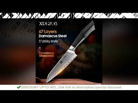 REVIEW XINZUO 5'' Utility Knife 67 Layers Damascus VG10 Steel Black G10 & Mosaic Brass Rivet Handle