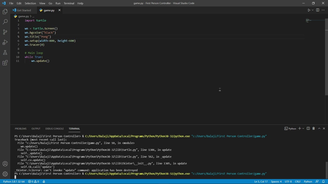 Making a classic Pong game with Python! Part - 1 Window opening and Paddle appearing!