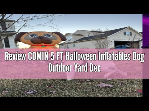 Review COMIN 5 FT Halloween Inflatables Dog Outdoor Yard Decorations Blow Up Pug Holding Pumpkin wit