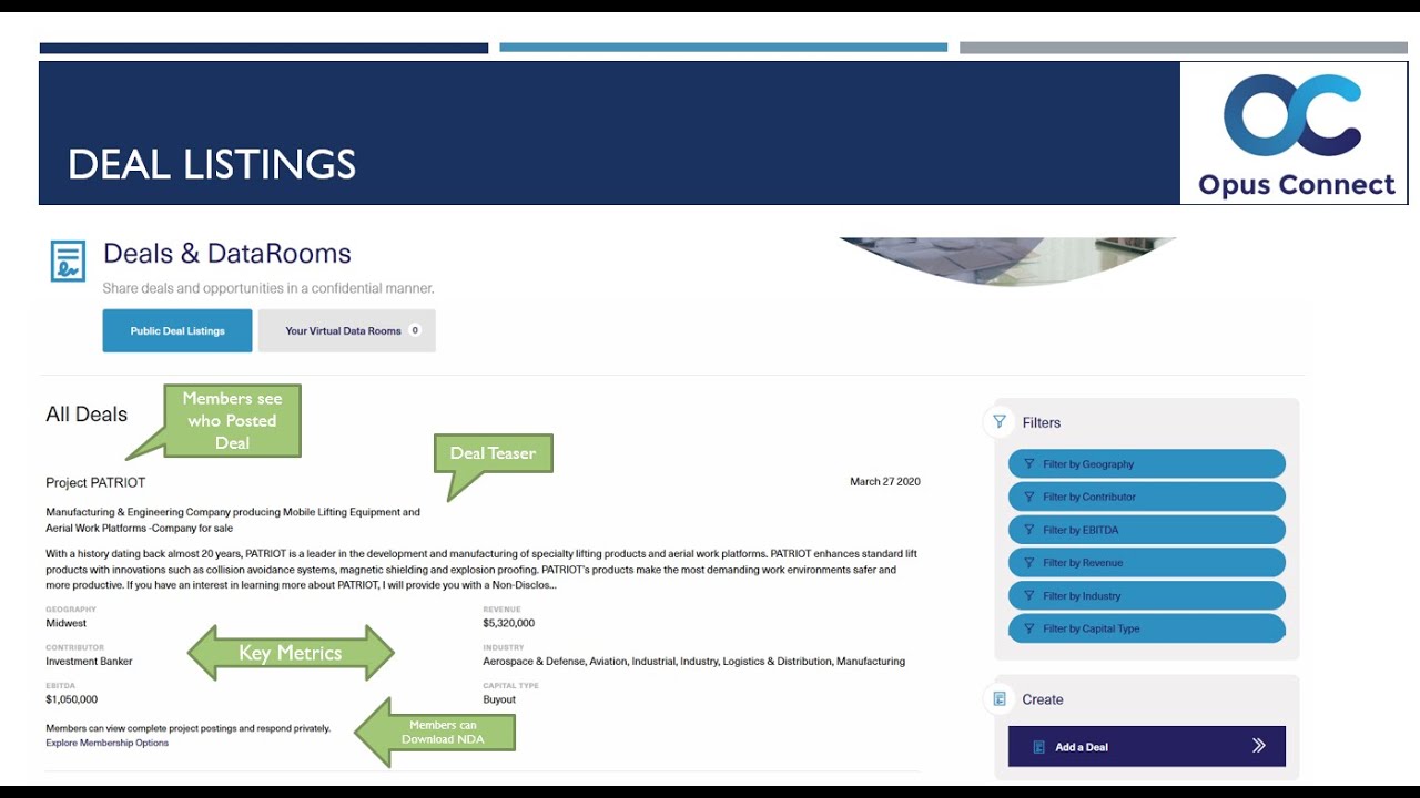 Opus Connect's Deal Platform Demo