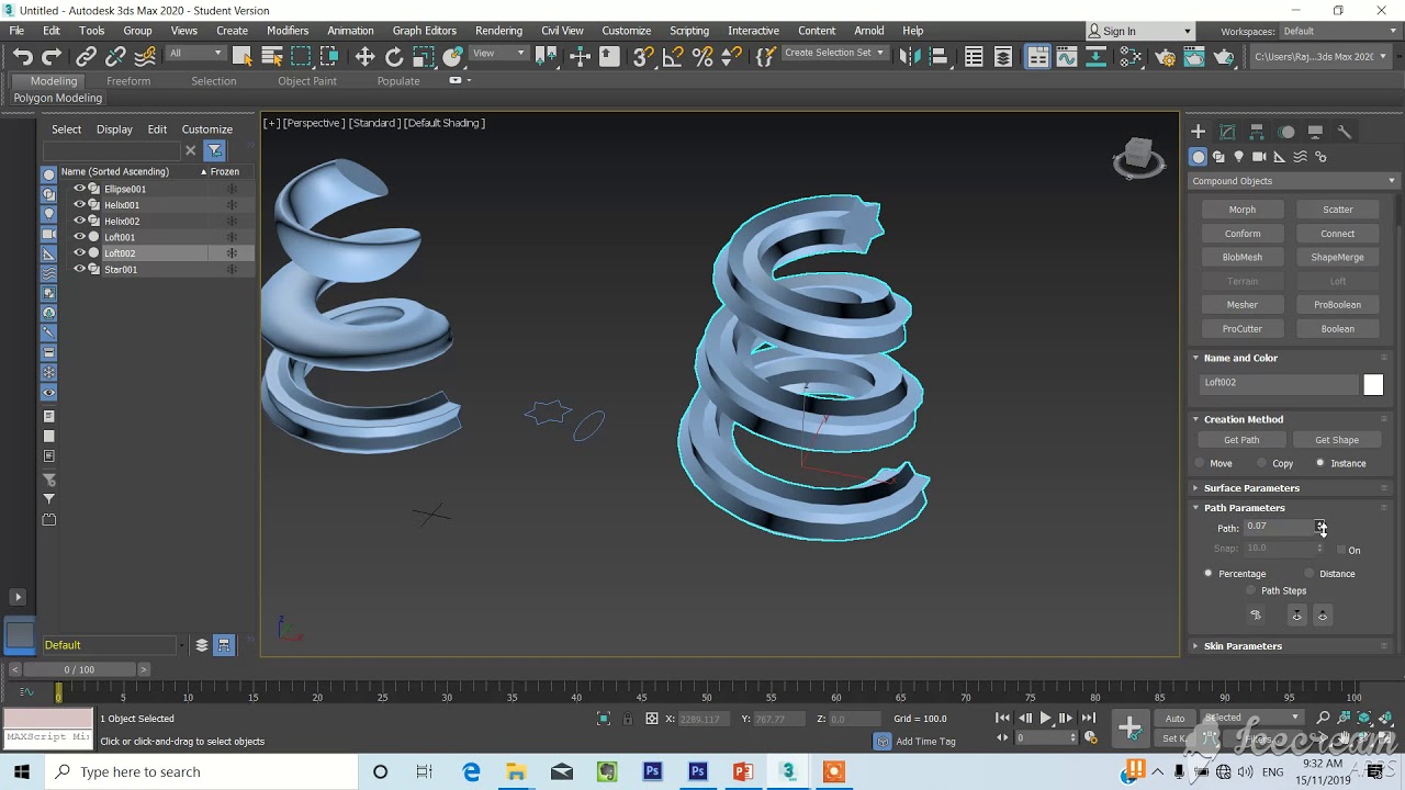 3dmax LOFT COMPOUND OBJECTS tutorial