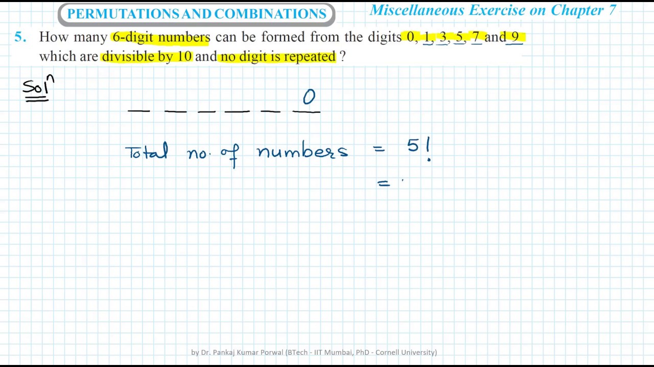Q5 Ch 7 P&C Misc Ex Maths How many 6-digit numbers can be formed from the digits 0, 1, 3, 5, 7 and 9