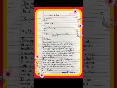 Letter to editor || Letter writing on health hazards of junk food || Formal letter writing #shorts