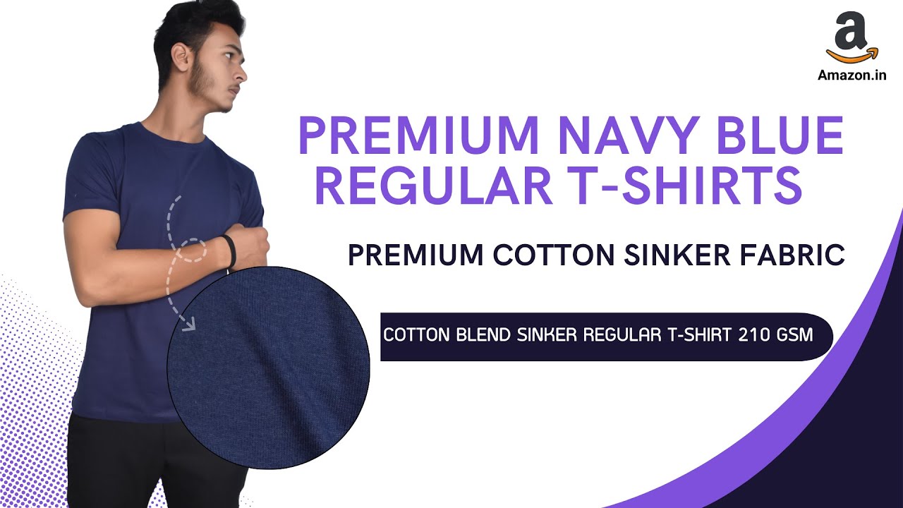 ANINCE Mens Plain Navy Blue T-shirt