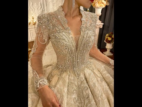 NS4214 Amanda Novias Long Sleeve pleat wedding dress V neck Sexy design Lace Bridal Dress