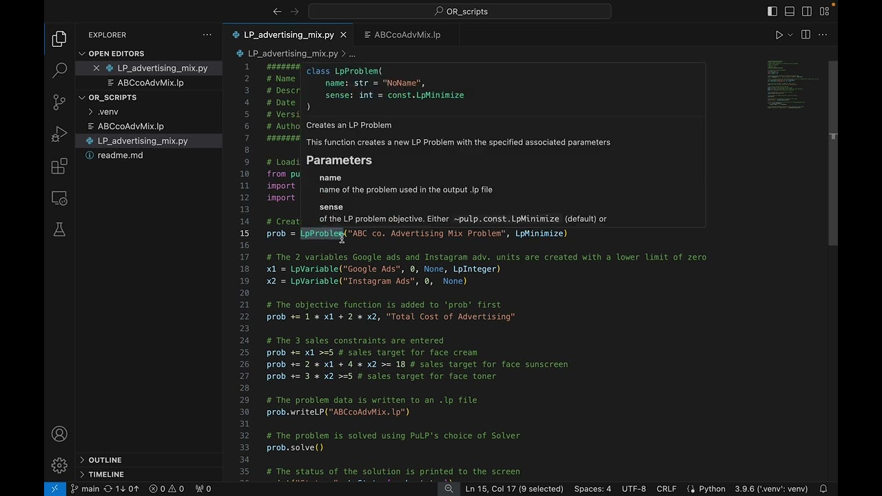 ORM Basics - Solving Advertising Mix LP Problem Using PuLP Python Package