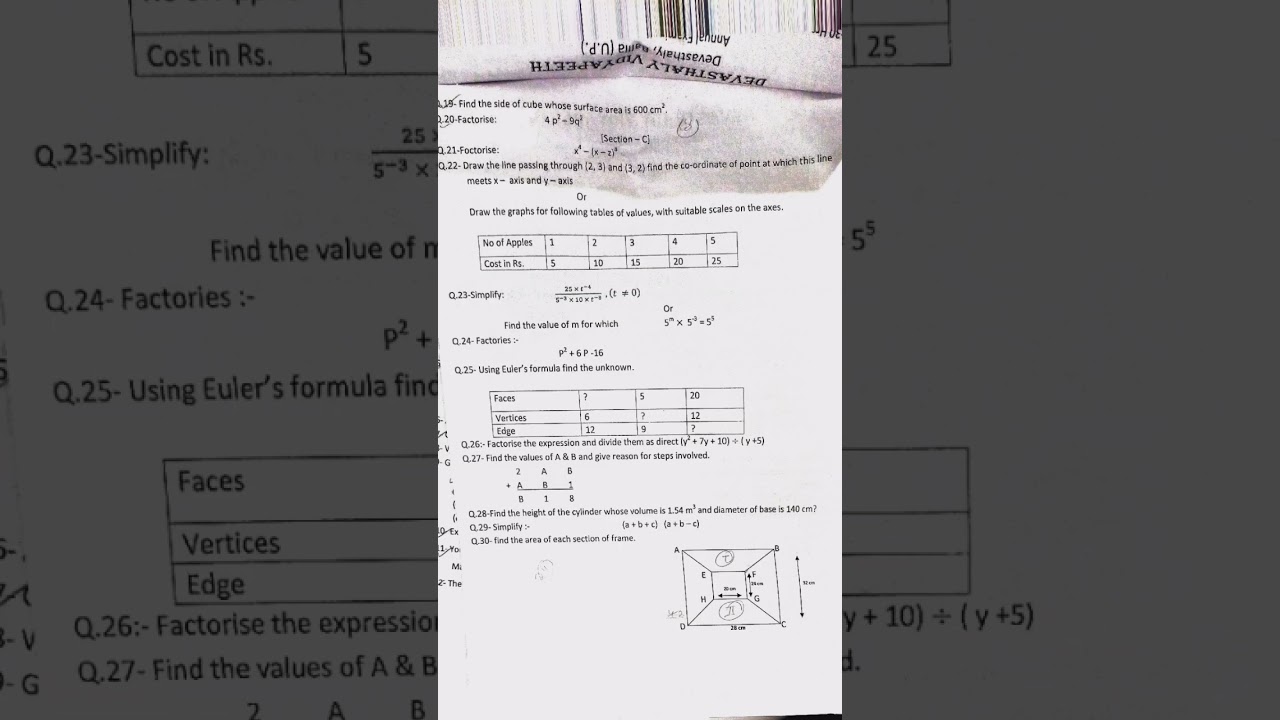 class 8 math question paper of annual exam 2022-23