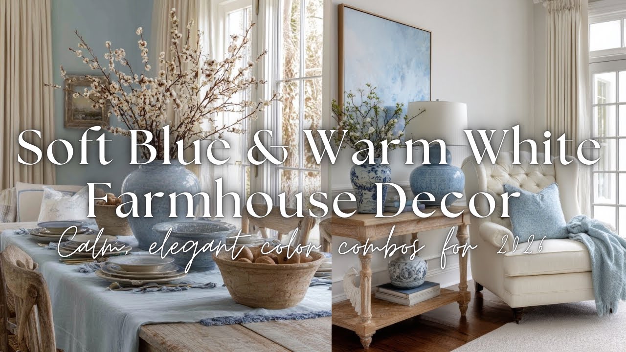 🩵 Soft Blue and Warm White Farmhouse Color Combinations for Calm, Elegant Homes in 2026 