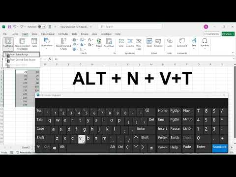 Shortcut to create Pivot Table in excel
