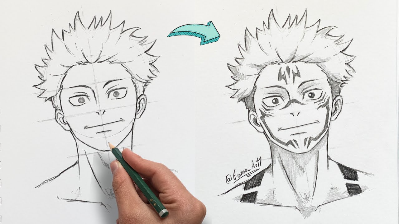 How to draw SUKUNA step by step in pencil | Gamo Art