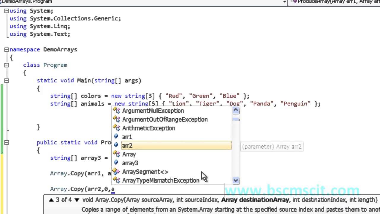 B.ScIT(C#)OCT2010: - Write program that take two arrays as input & produce a third array
