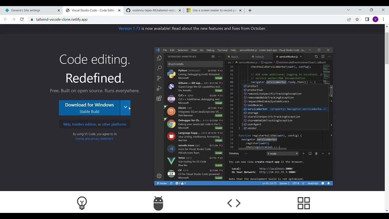 VS Code Website Clone using Tailwind CSS