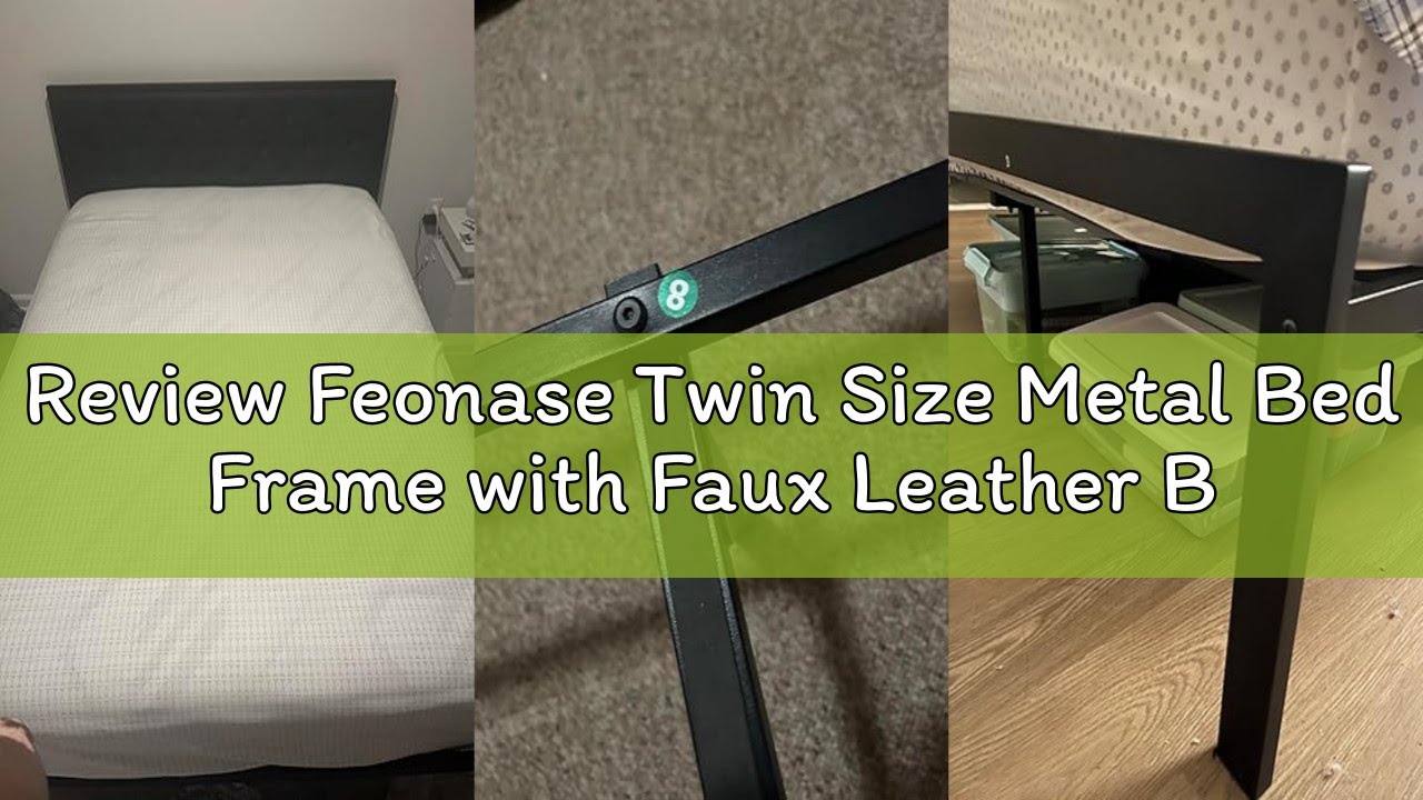 Review Feonase Twin Size Metal Bed Frame with Faux Leather Button Tufted Headboard, Heavy-Duty Platf