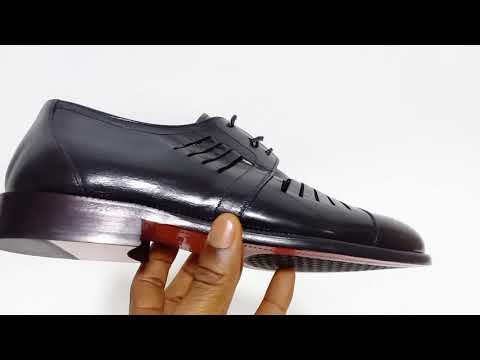 Lopez Black Milano Leather Cut-Out Derby Shoe