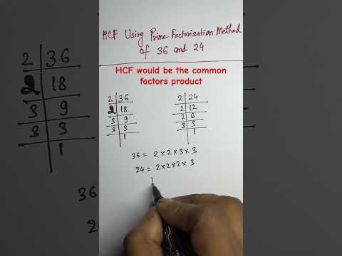 HCF Using Prime Factorization of 36 and 24 #math #mathconcepts #trendingshorts #shorts