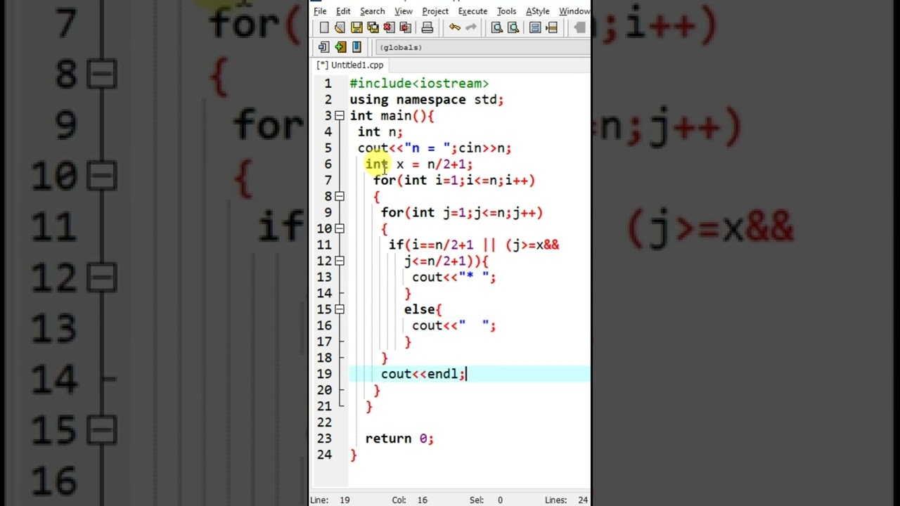C++ pattern code. Pattern Programs Tutorial: Part 8 - Character patterns