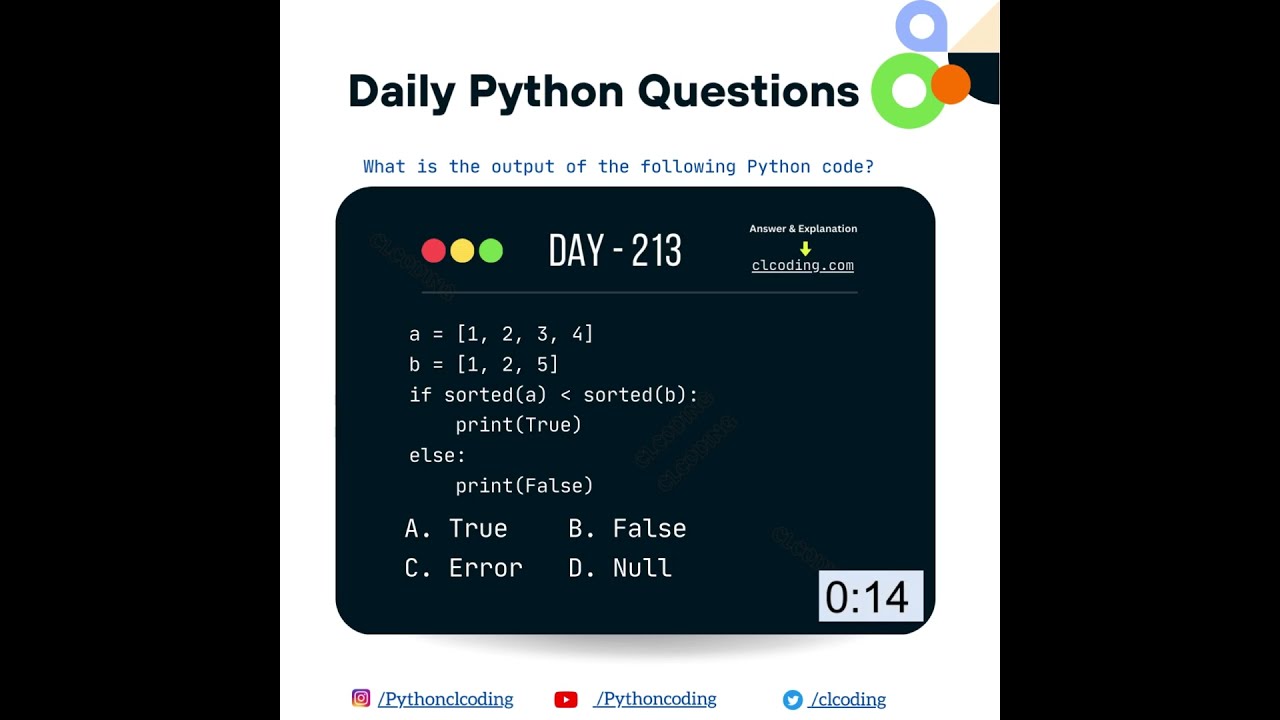 Python Coding challenge - Day 213 | What is the output of the following Python Code?   #python