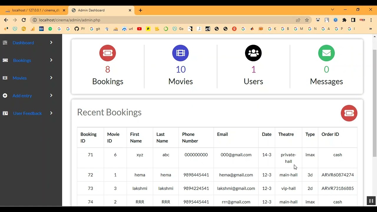 Cinema Ticket Booking System in PHP Application Projects