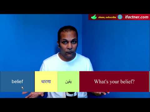 English word belief meaning with sentences and translation in Hindi Urdu