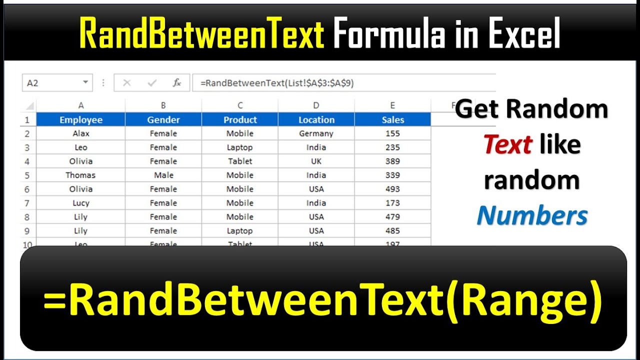 RandBetweenText Formula in Excel
