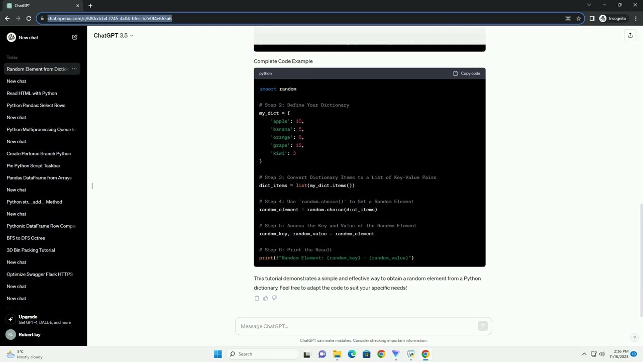 How to get a random element from a python dictionary