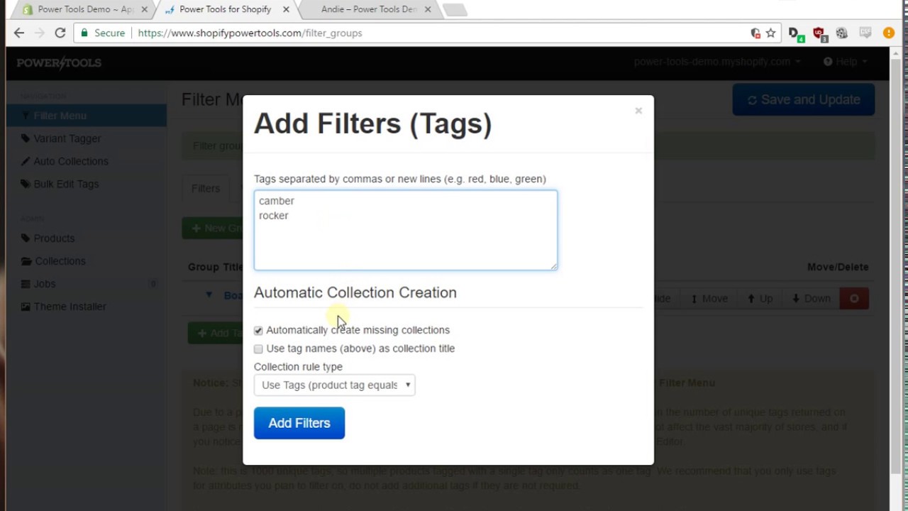 Filter Menu - Tag and Collection Filters
