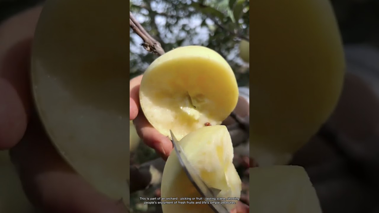 Slicing a Pale Yellow Apple to Reveal Sugary Flesh