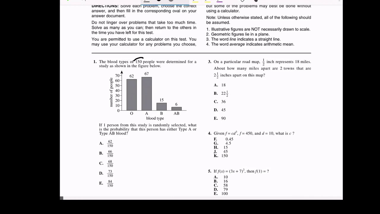 2015-2016 ACT Math Section #1