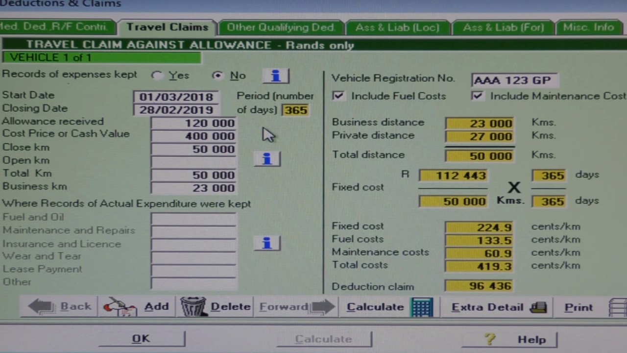 2019 Travel Claim Calculations